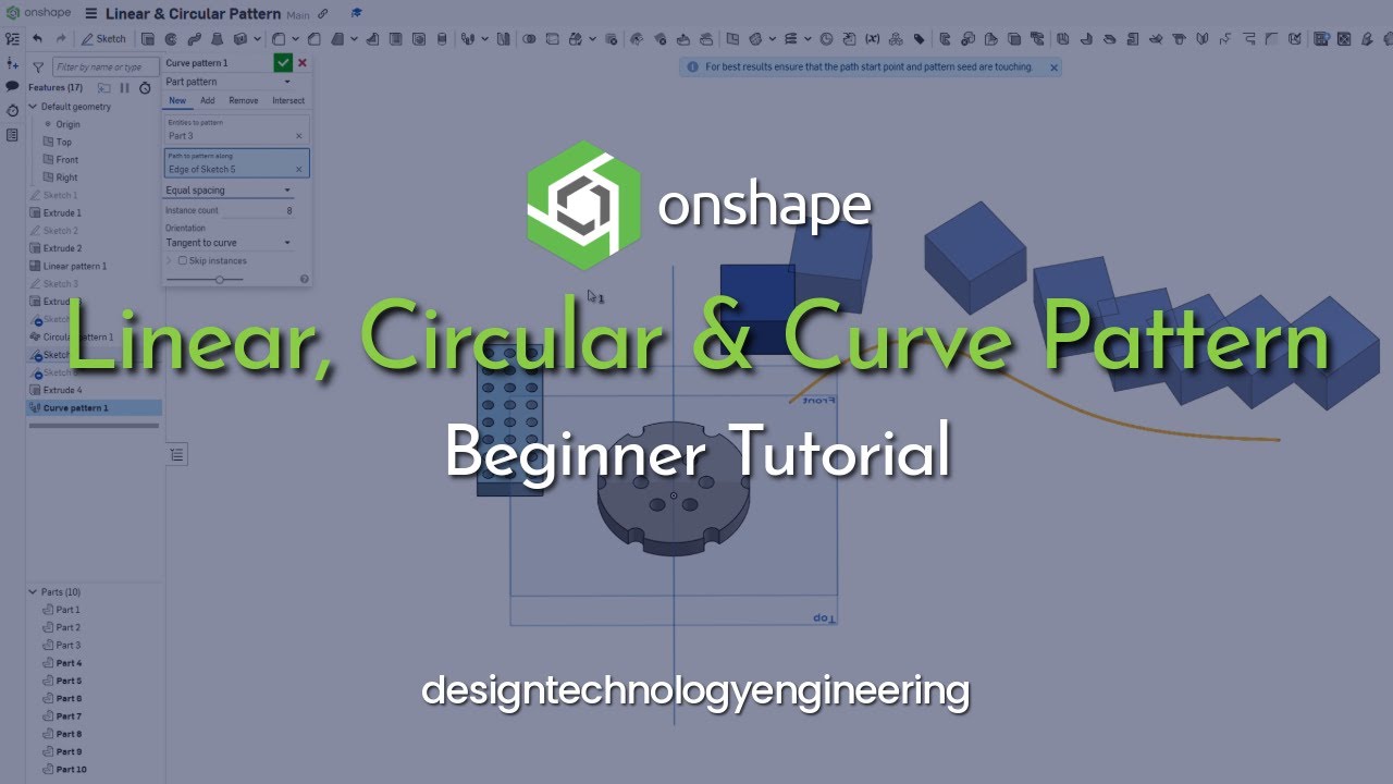 Onshape - Linear, Circular & Curve Pattern - YouTube