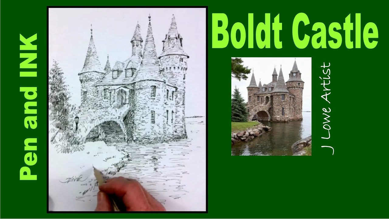 How to Draw Boldt Castle, Pen and Ink drawing tips and technqiues - YouTube