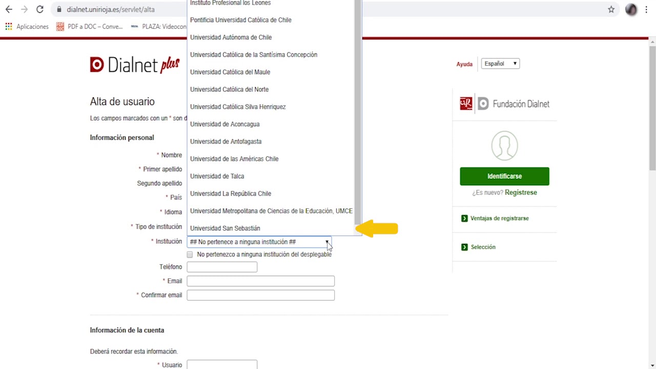 Bibliotecas UMCE: Ingreso a base de datos Dialnet - YouTube