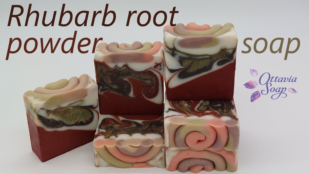 Rhubarb root powder Soap with soap dough embeds - SUBTITLED - YouTube