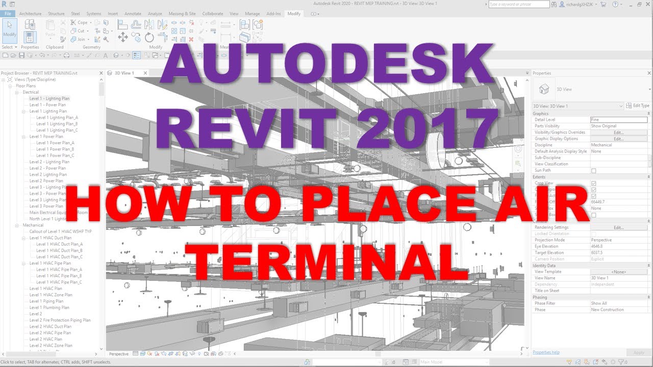 REVIT MEP 2017: HOW TO PLACE AIR TERMINAL - YouTube