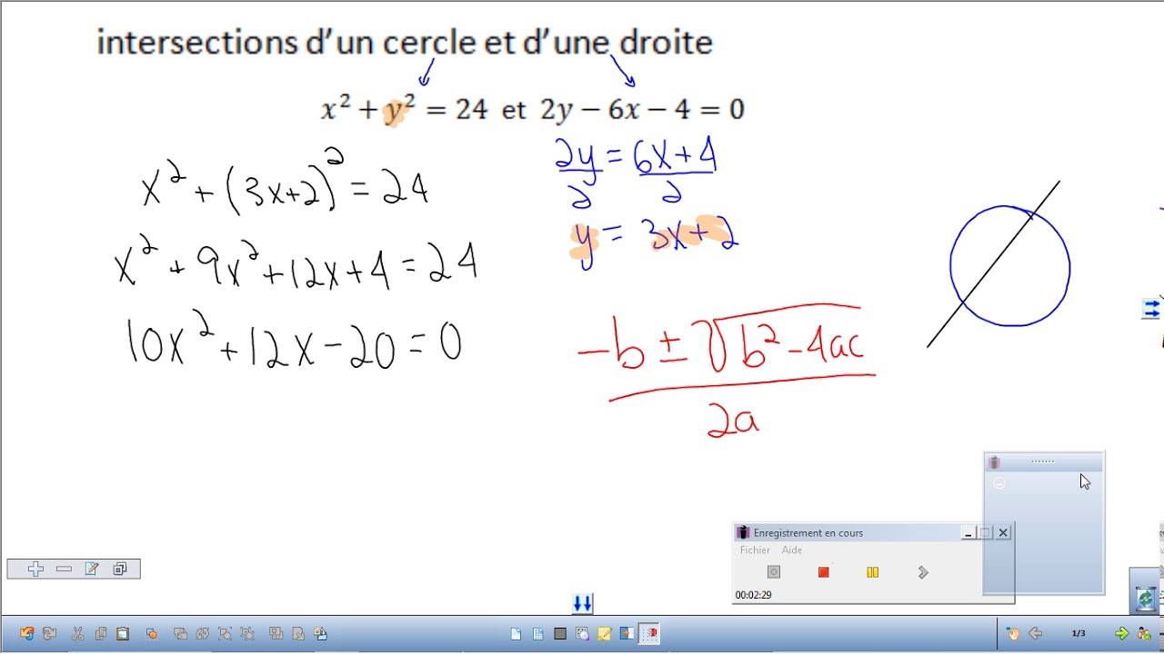 intersections d'un cercle et d'une droite - YouTube