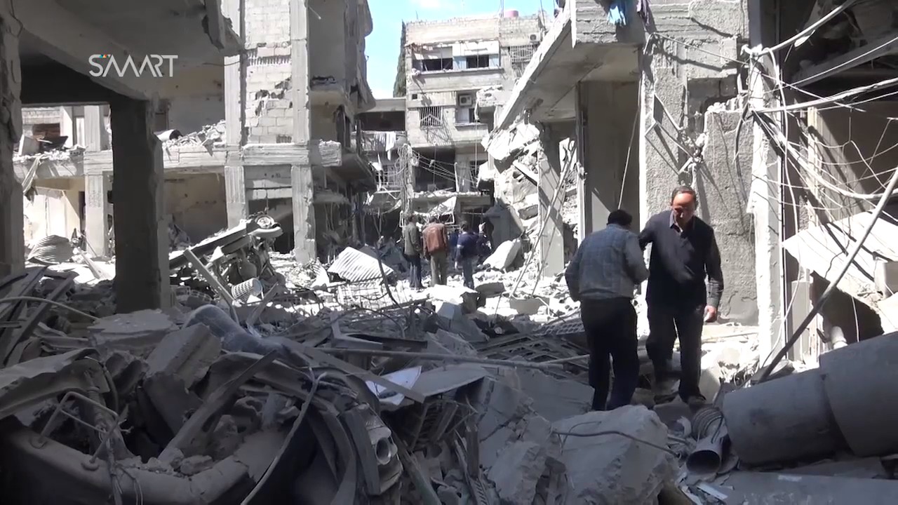 Damascus suburbs- Hamoriya: destruction of al Rawda market in Syrian ...