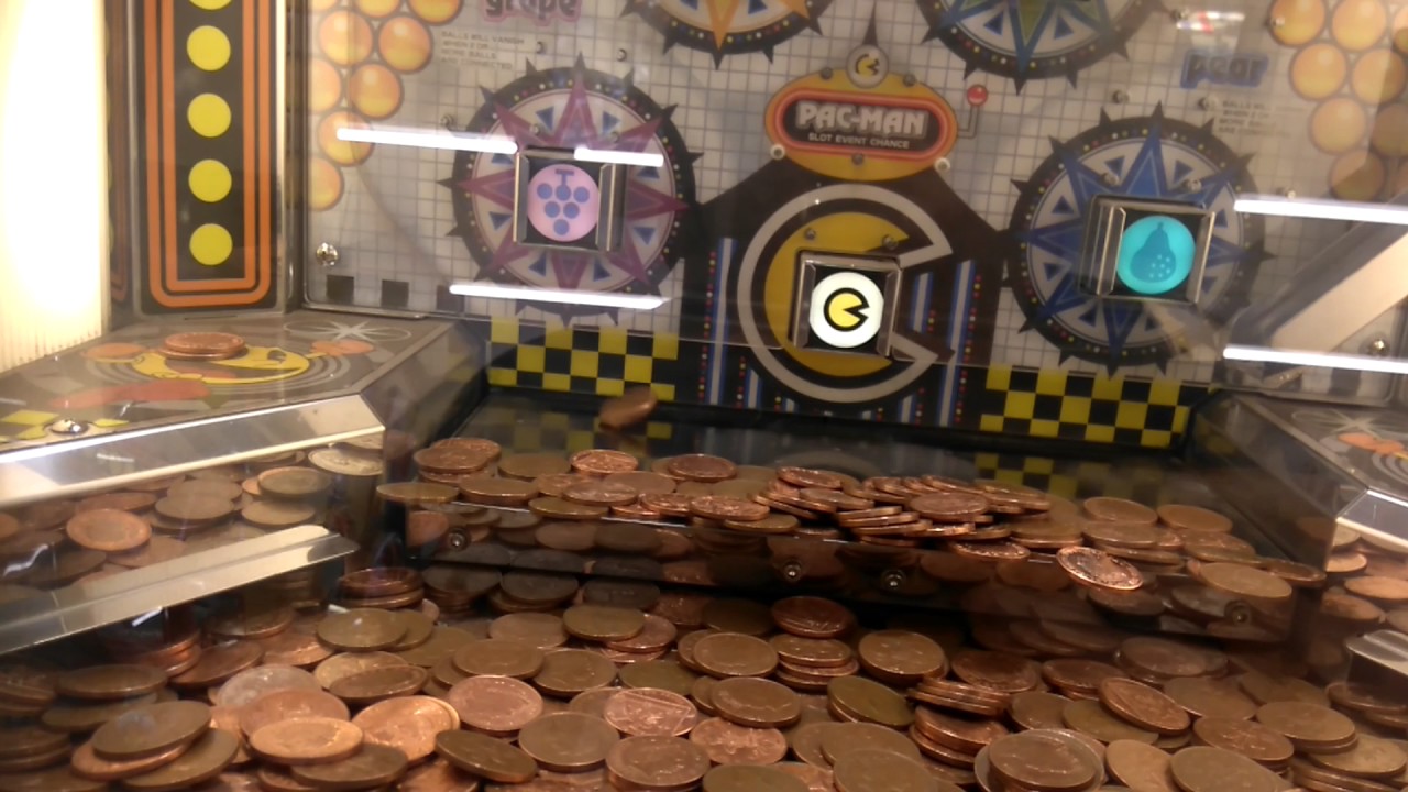 pac man 2p coin pusher classic machine WSM arcade 50p plays - YouTube