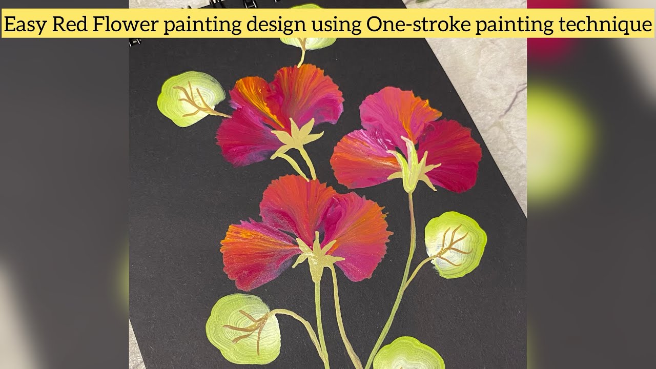 Easy Red Flower painting using One-stroke painting technique #art # ...