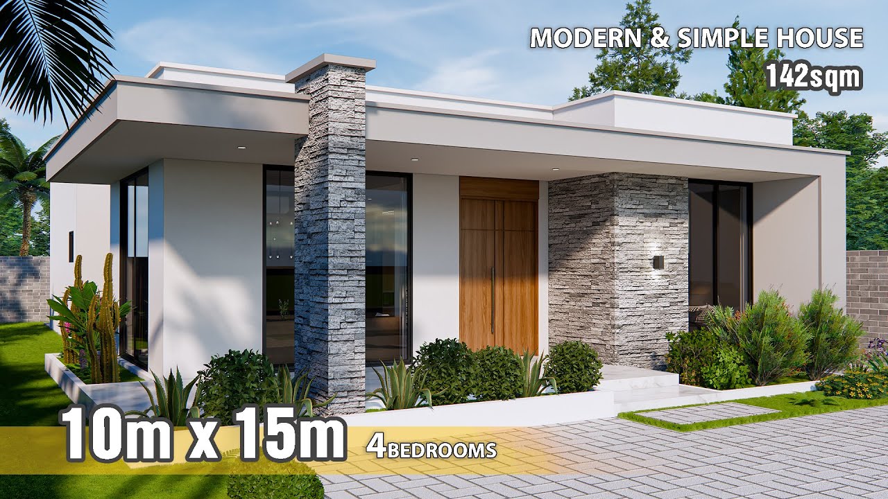 Modern House Design | 10m x 15m House plan | 4Bedrooms - YouTube