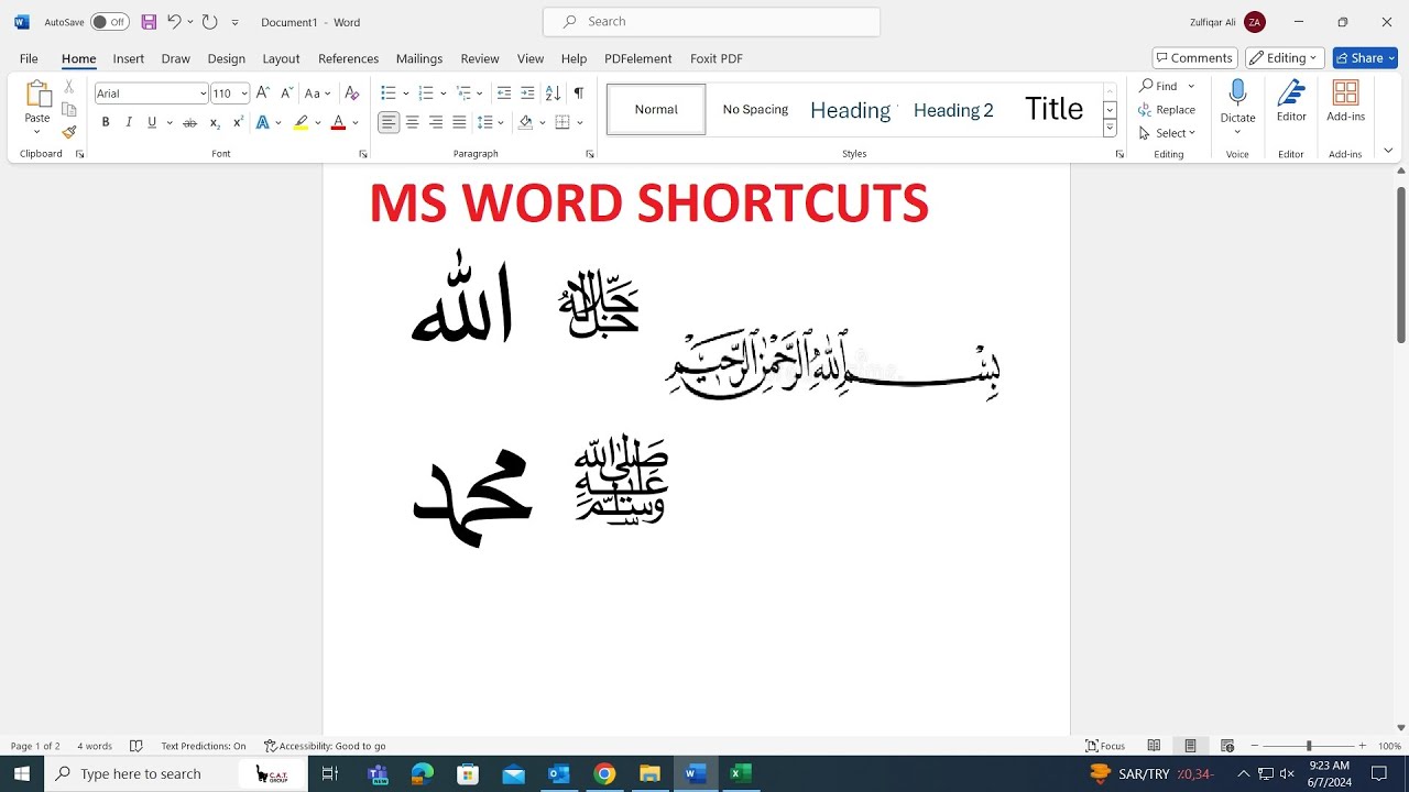 How to Write ALLAH - MUHAMMAD S.A.W Shortcut in MS Word I Word Tutorial ...