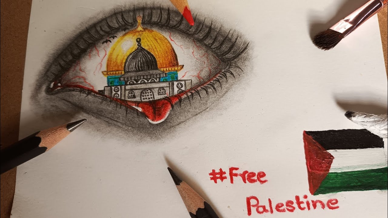 How to draw Al Aqsa mosque | Blood tear eye | Palestine in pain - YouTube