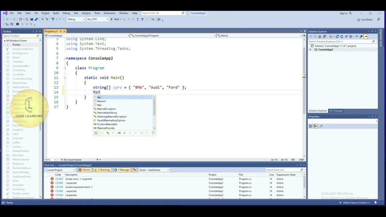 C Foreachloop Codelearning Youtube