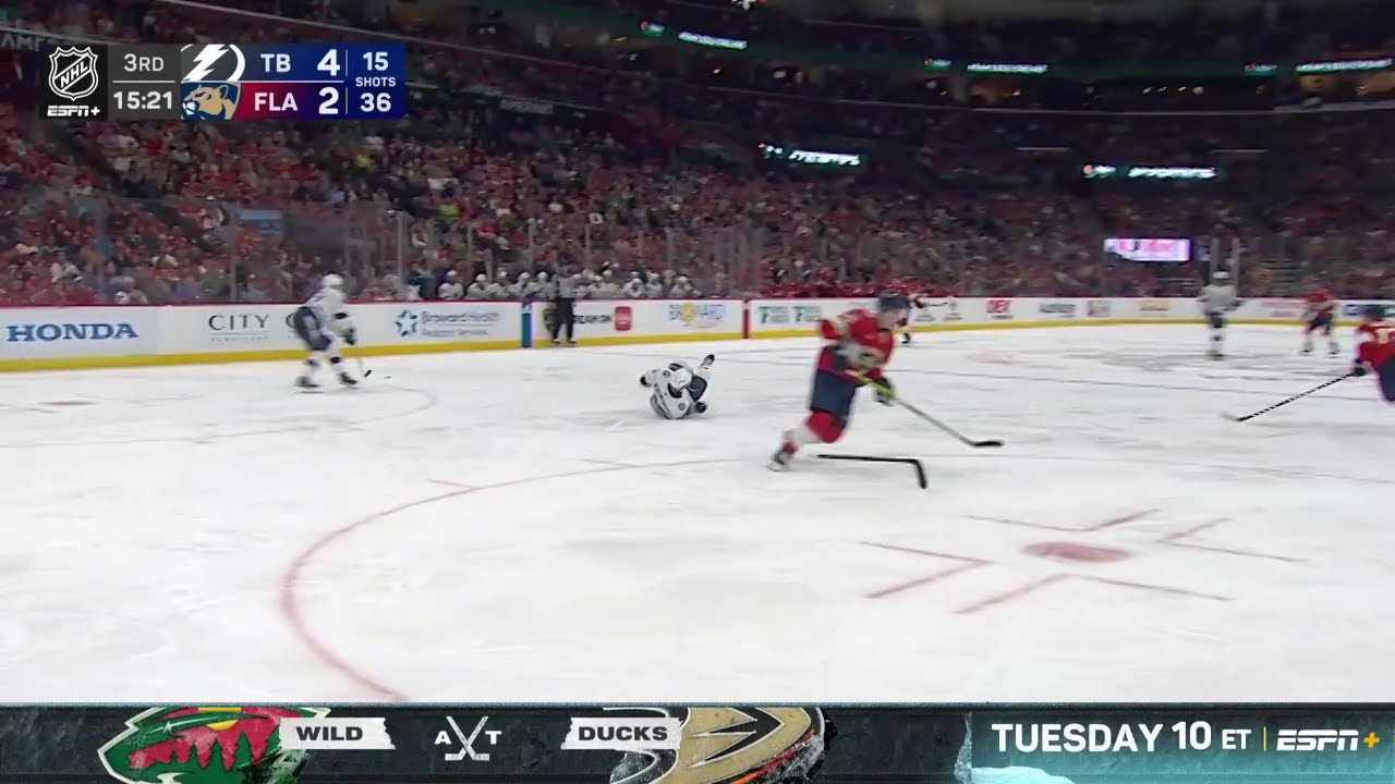 Sam Bennett from Panthers catches Nikita Kucherov with a hit in a ...