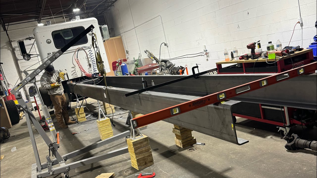 379 Peterbilt Frame Stretch PT 3. ITS COMPLETE 330" wheelbase!!! - YouTube