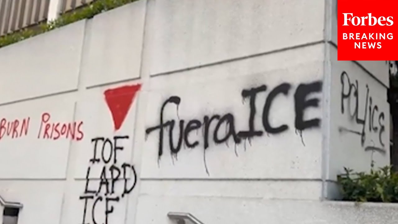 Footage Shows Anti-ICE Graffiti Painted On The Side Of The DHS Building ...