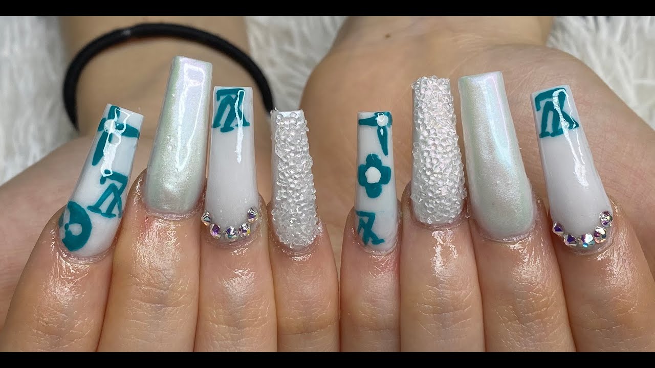 Louis Vuitton Inspired Nail Art | Opal Chrome Nails | Acrylic Nails ...
