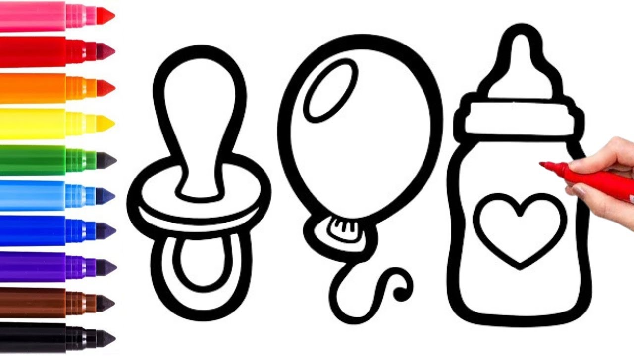 Drawing Baby Pacifiers, Balloons & Pacifiers | Drawing and Coloring ...