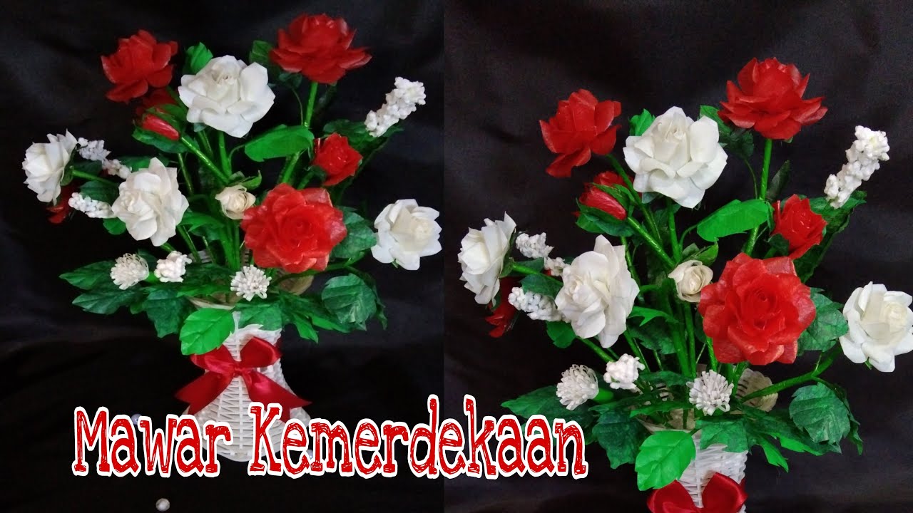 DIY//Mawar Merah Putih dari Kresek//Mawar Kemerdekaan//Red and White ...