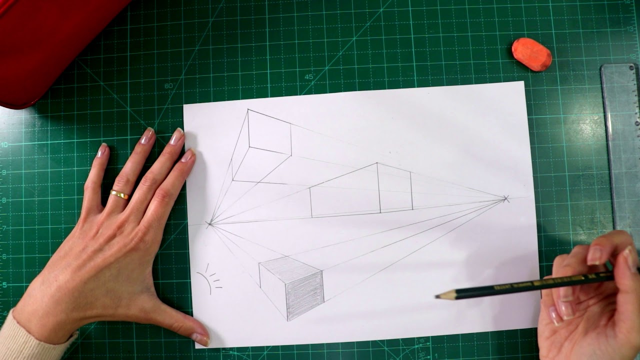 Two point perspective shapes step2 - YouTube
