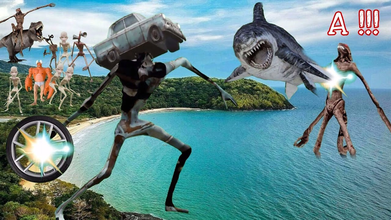 Team Siren Head Vs Car Siren | Dinosaur | Shark | Monster | shark siren ...