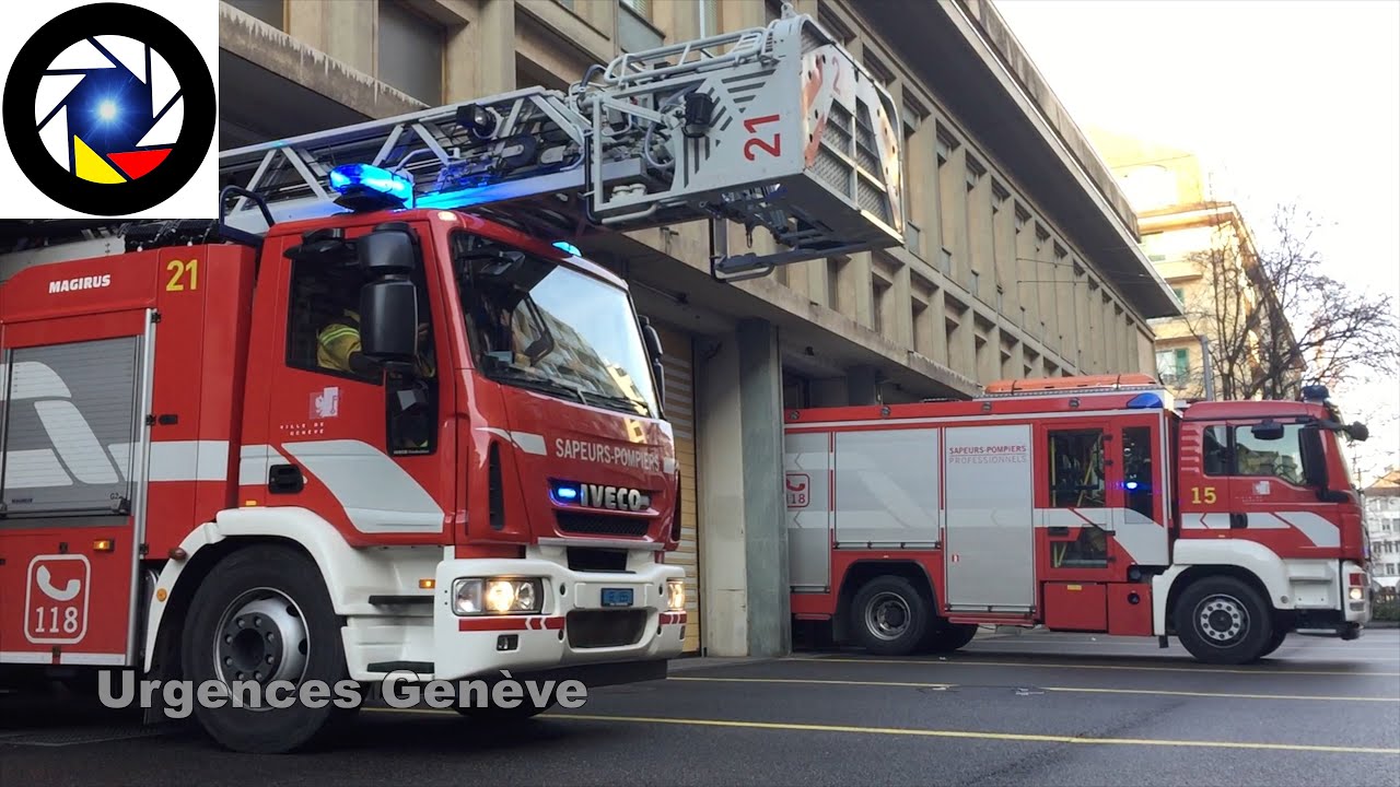 Pompiers Genève Véhicules 15, 21 et 35 // Geneva Fire Dept. - YouTube