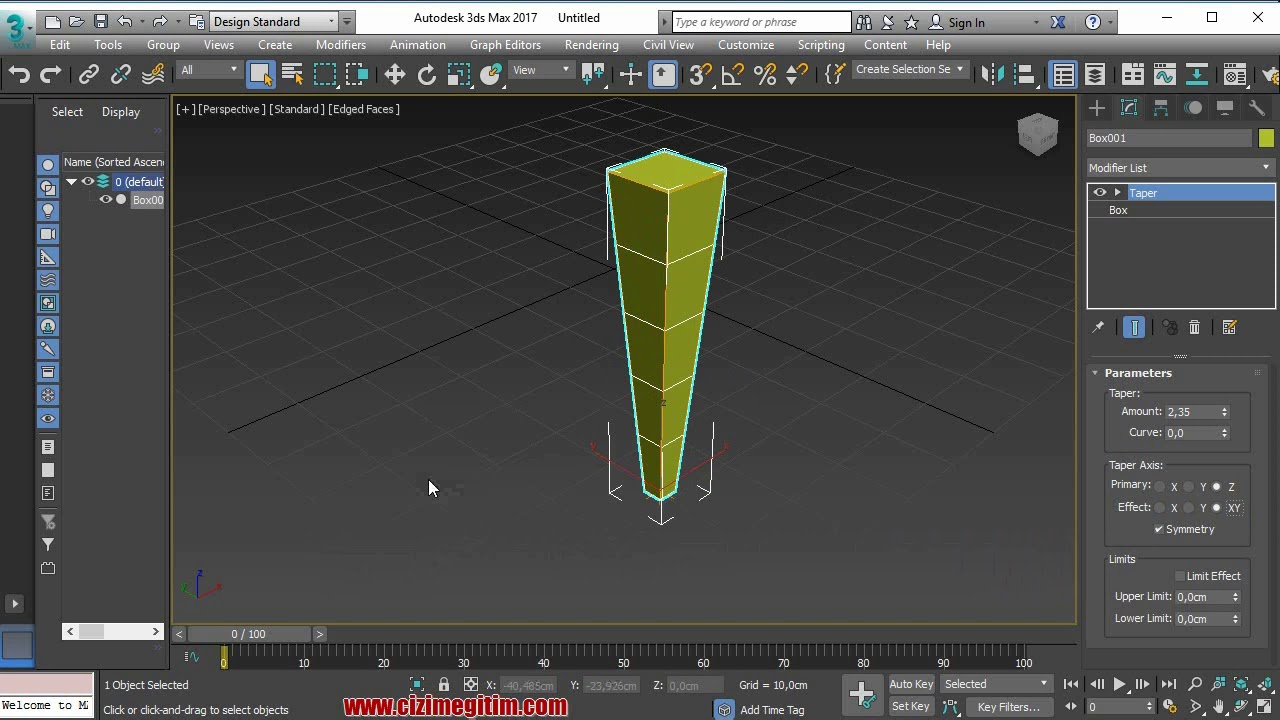 3ds Max 2017 Eğitim Seti-11.Bölüm 2.Ders-Taper Modifieri - YouTube