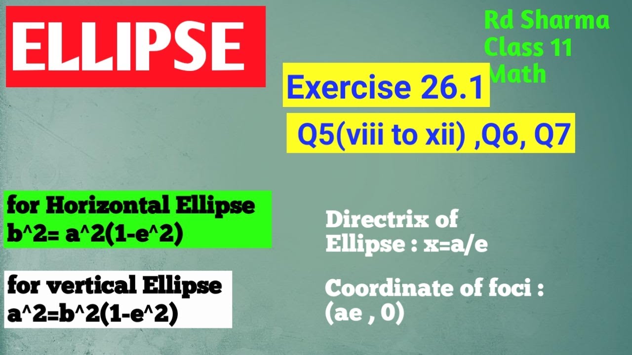 Ellipse Class 11 | Rd Sharma Exercise 26.1 Q5(viii) to Q7 | CBSE 11 ...