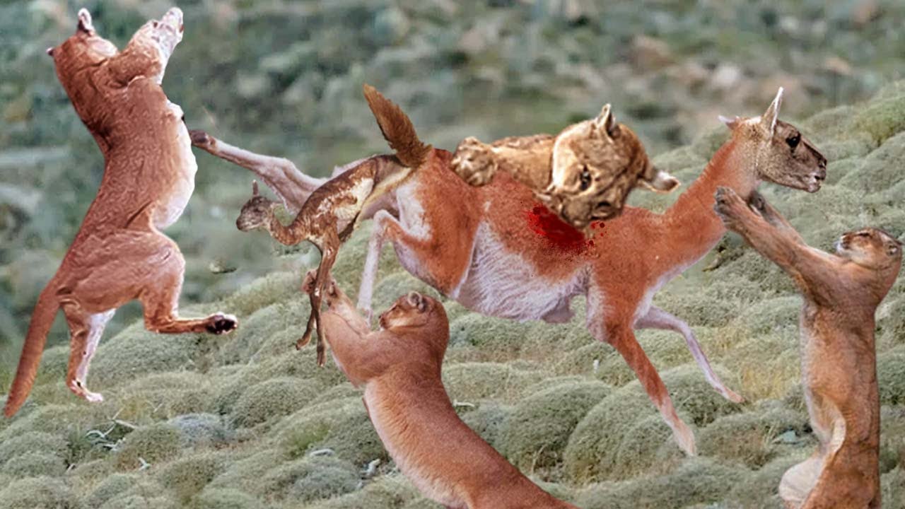 Puma Attacked Guanaco- The Scene Of Chaos Trampling On The Grasslands ...