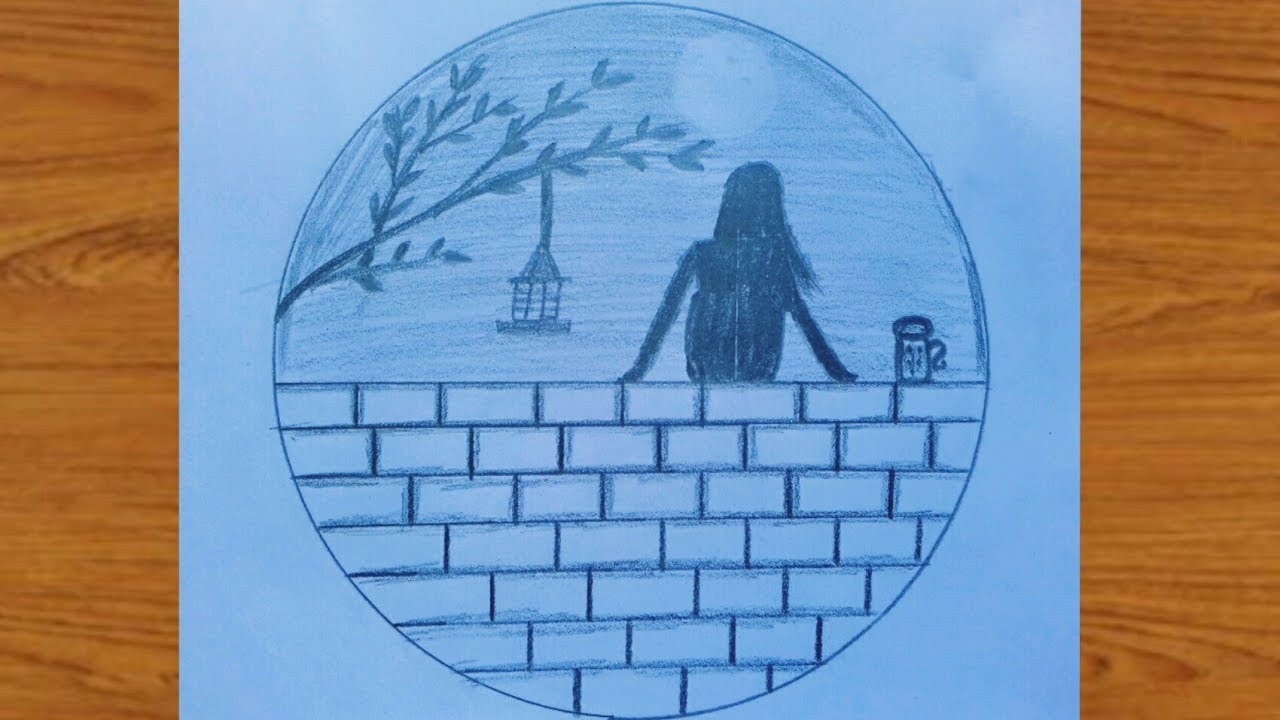 How to draw a beautiful scenery | Alone Girl Sad Scenery | alon girl ...