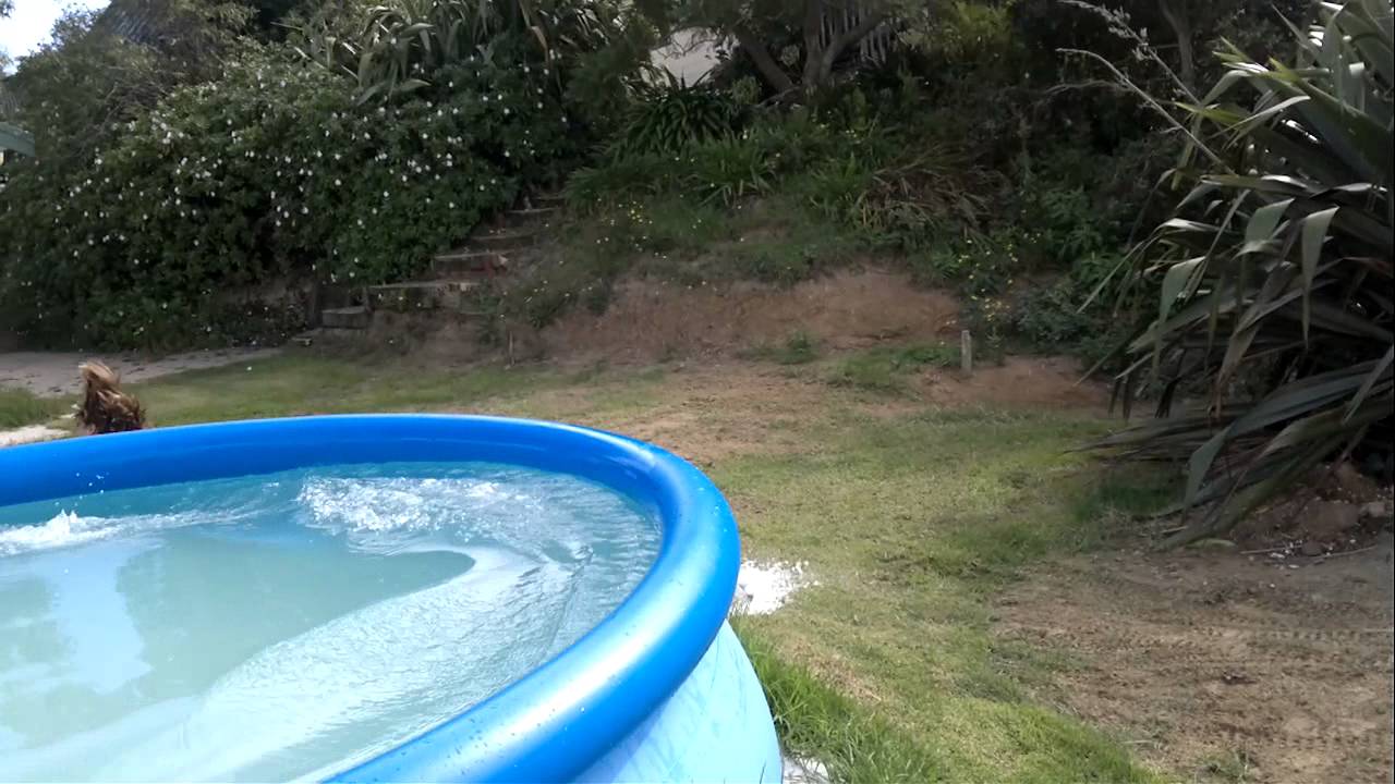 Biker chick crashes pool party - YouTube