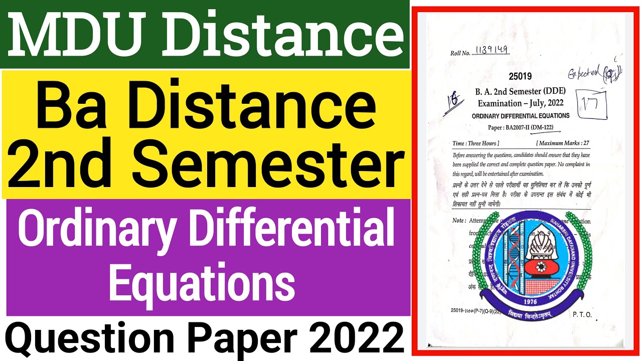 Mdu Ba Distance Ordinary Differential Equations 2nd semester Question ...