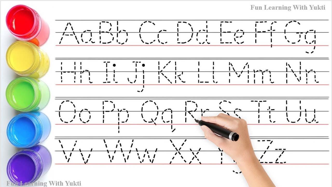 Alphabet writing collection of uppercase lowercase letters along the ...