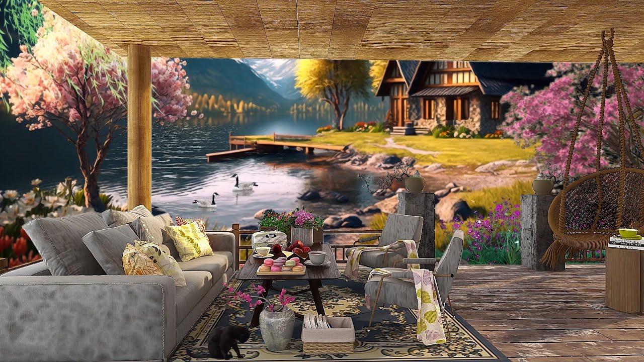 Spring Ambience with Cherry Blossoms, Water Sounds, Bird Song, Nature ...