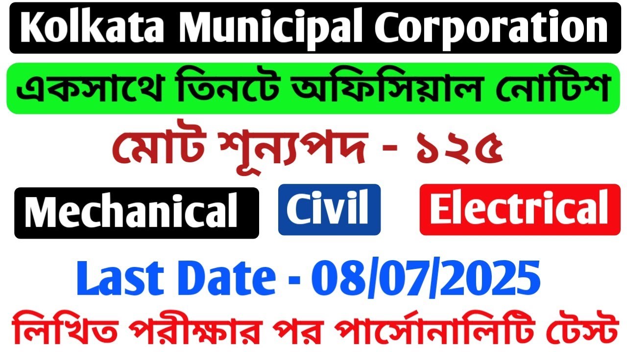 Kolkata Municipal Corporation Recruitment: Civil Engineer, Mechanical ...
