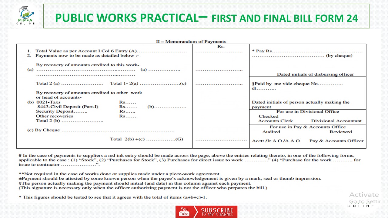 first and final bill form 24 public works contractor bill - YouTube