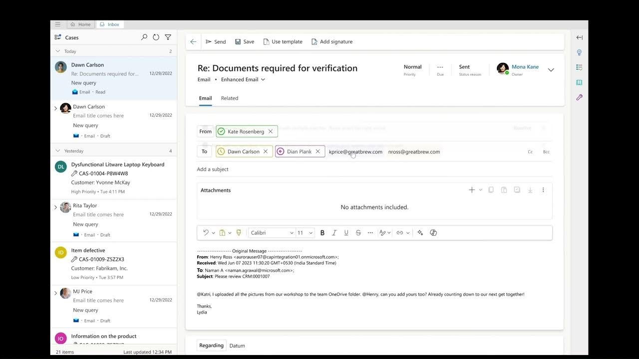 Compose emails with enhanced recipient handling in Dynamics 365 Customer Service - YouTube