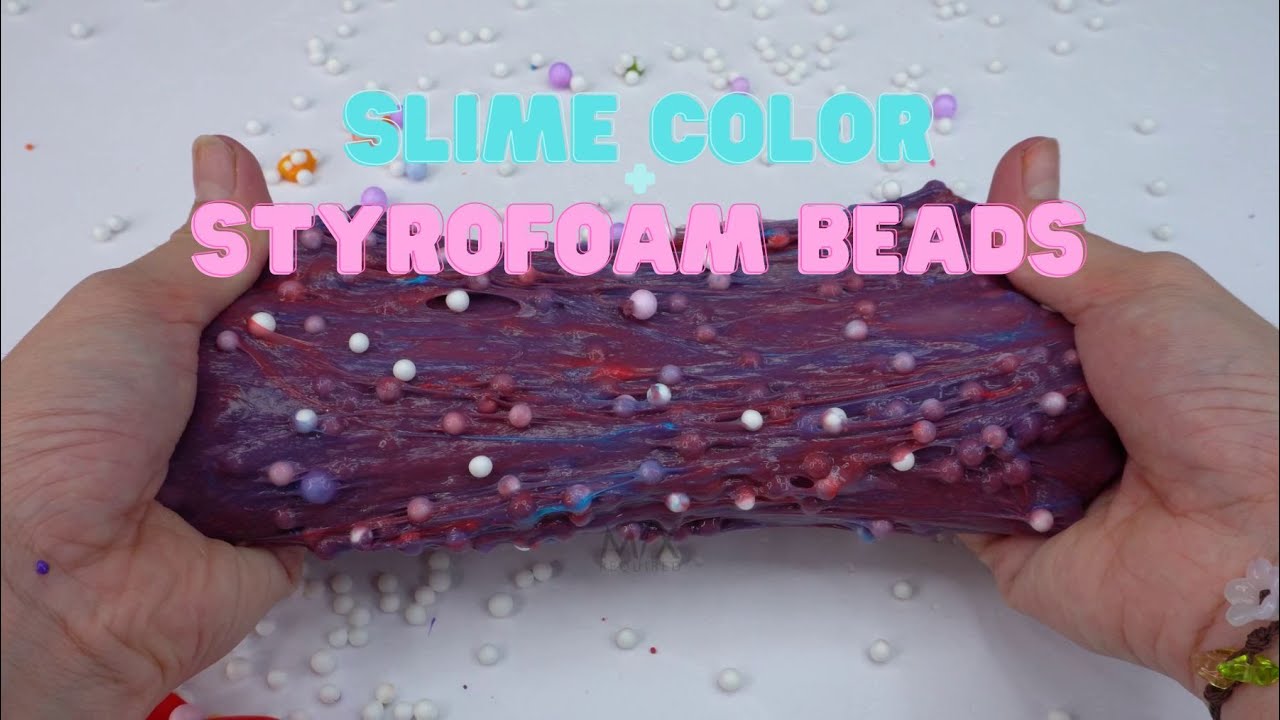 Mix Slime color vs Styrofoam beads - YouTube