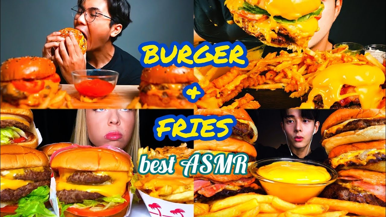 BEST ASMR BURGER AND FRIES EATING SHOW | DOUBLE CHEESE | FRENCH FRIES ...