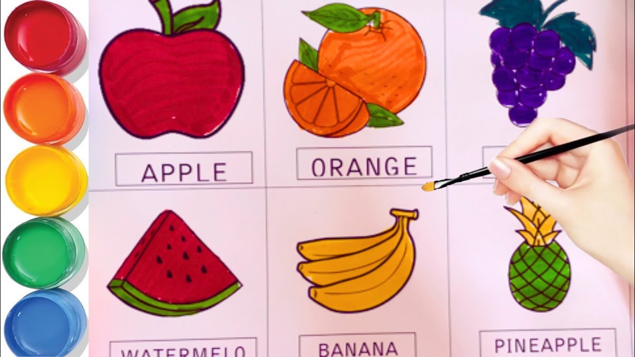 Learn and color fruits name with spellings | A for apple B for banana ...