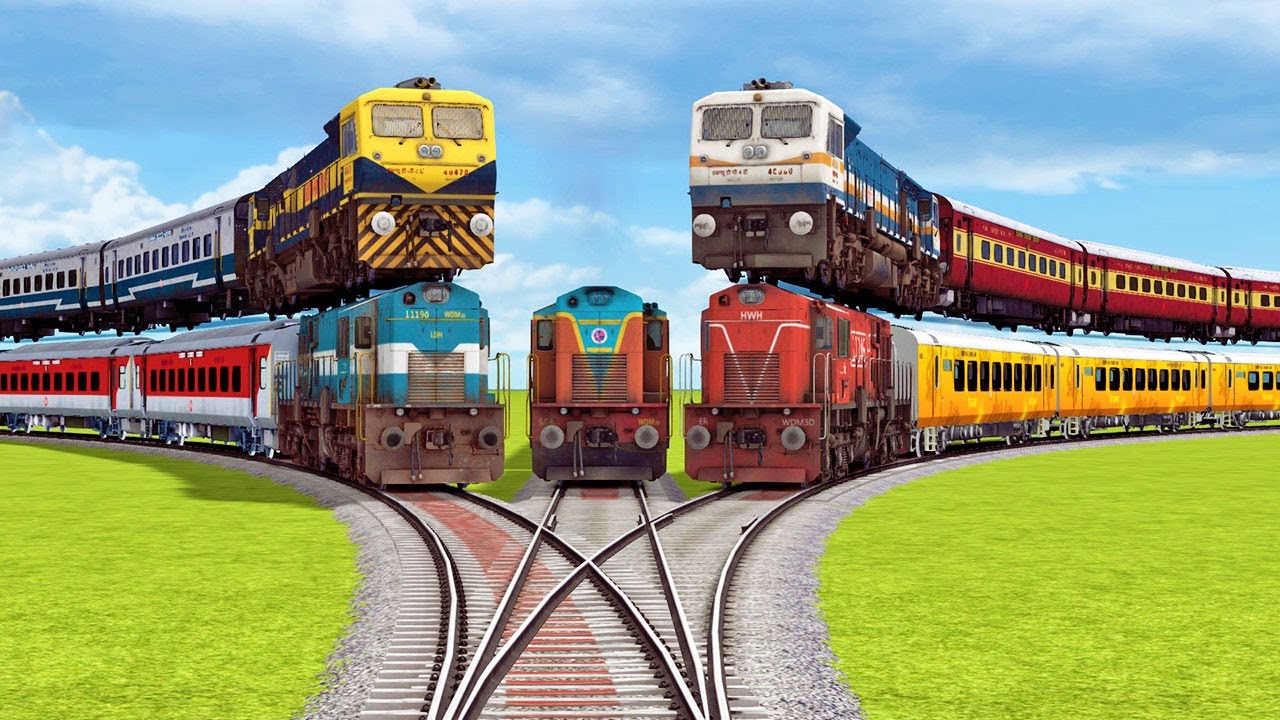 TRAIN ON TOP OF THE TRAIN CROSSING | BRANCHED RAILROAD CROSSING AT ...