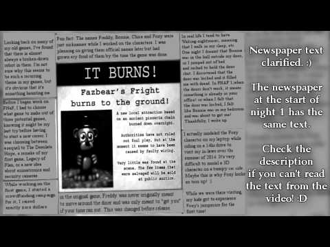 Five Nights at Freddy's 3 - Blurred newspaper text clarified - YouTube