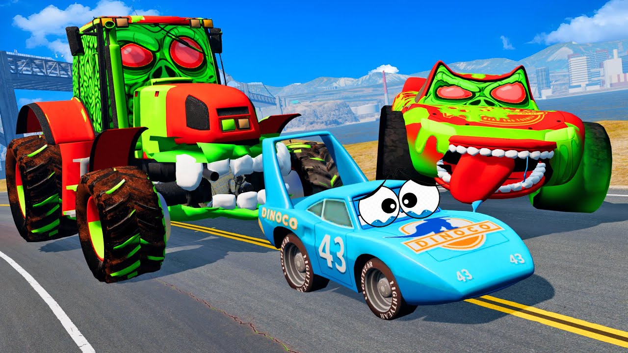 🟢Huge GREEN TRACTOR Zombie & MCQUEEN Zombie 🆚 McQueen😱| BeamNG Drive ...