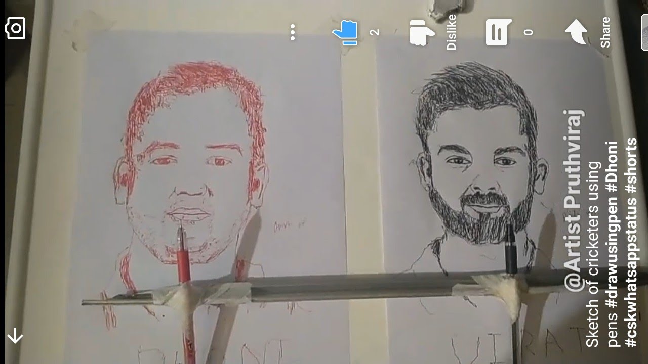 Drawing two different faces at a same time with pen #drawingwithpen # ...