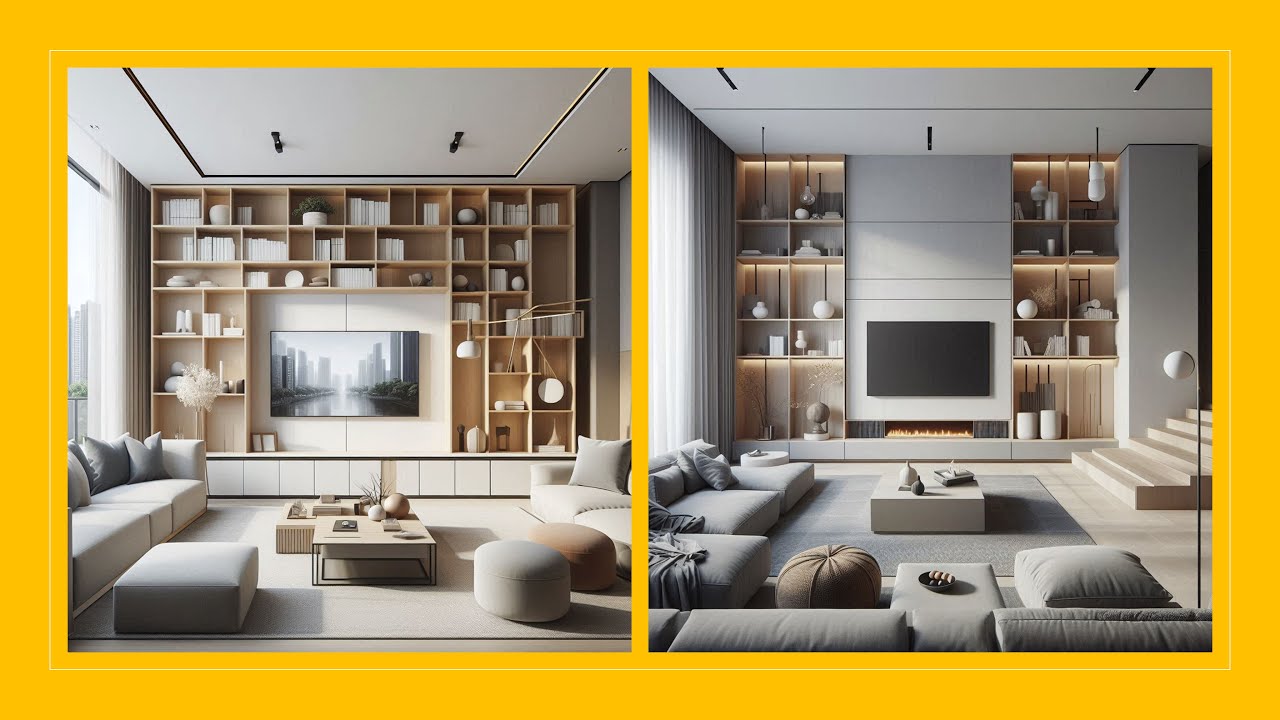 Living Room Featuring A Minimalistic Entertainment Center And Modular ...