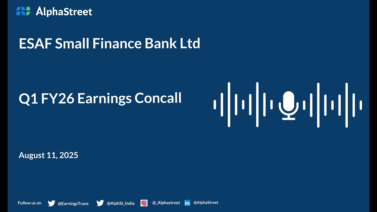 ESAF Small Finance Bank Ltd Q1 FY2025-26 Earnings Conference Call - YouTube