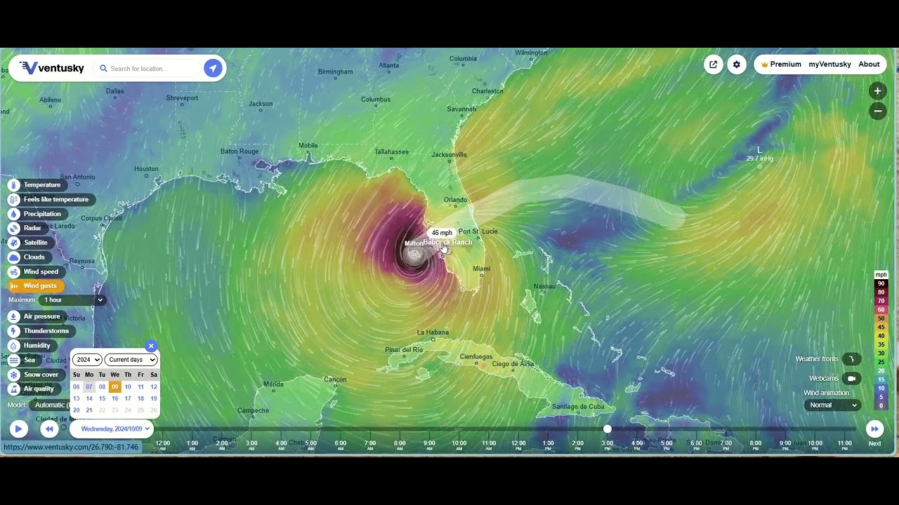 Hurricane Milton via Ventusky (free) Weather app Oct 7, 2024 - YouTube