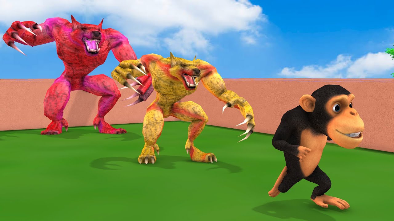 Temple Run Funny Monkey Run away from Zombie Wolfs | Zombie Monkey vs ...