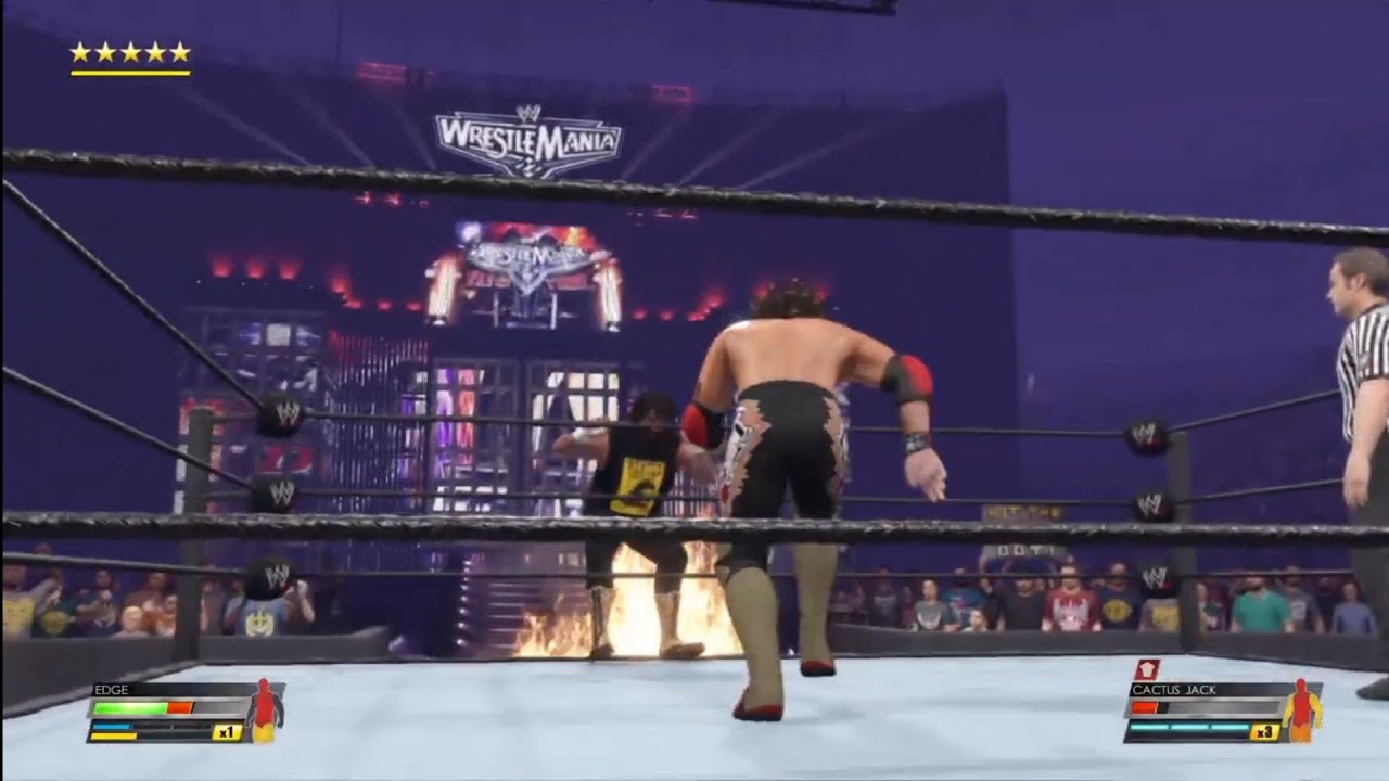 Spear through a flaming table Edge vs Foley. WWE 2K22 - YouTube