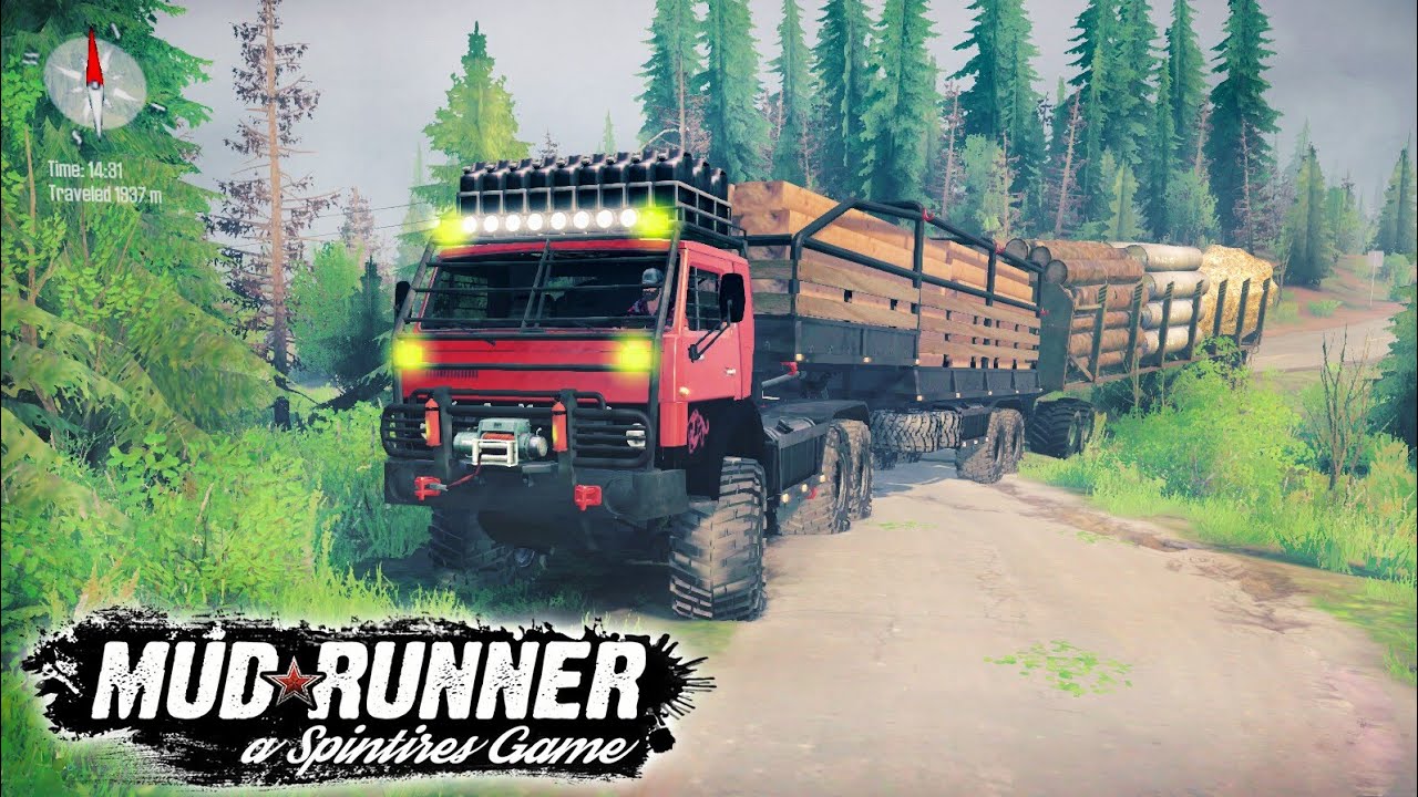 Spintires Mudrunner maz new truck long wood cargo transport | - YouTube