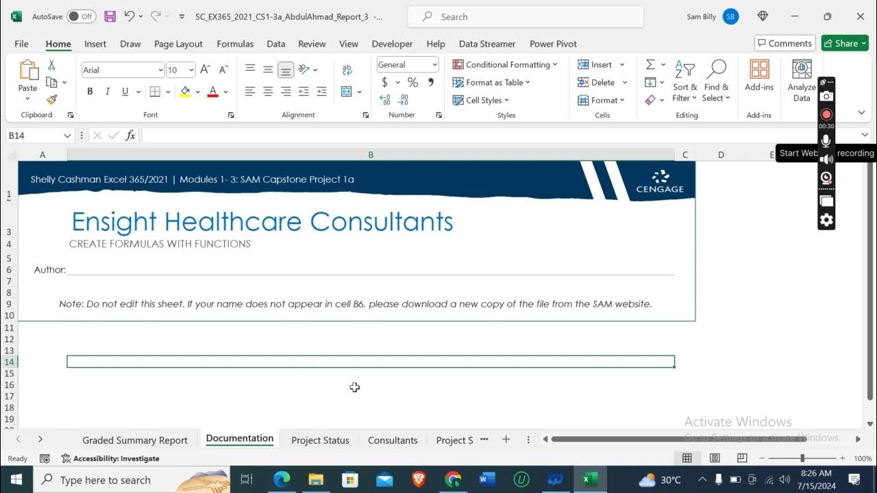 Shelly Cashman Excel Modules 1-3 SAM Capstone Project 1a | Ensight ...