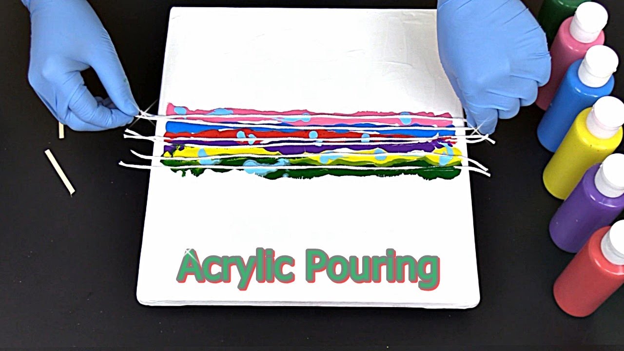 Fluid Art! String Pull with COTTON YARN! Acrylic Pouring | Painting for ...