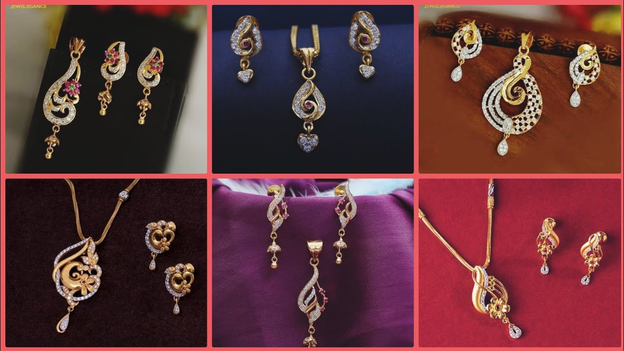 Most Beautiful Gold Pandent With Stud Earrings Design With Real Stone ...