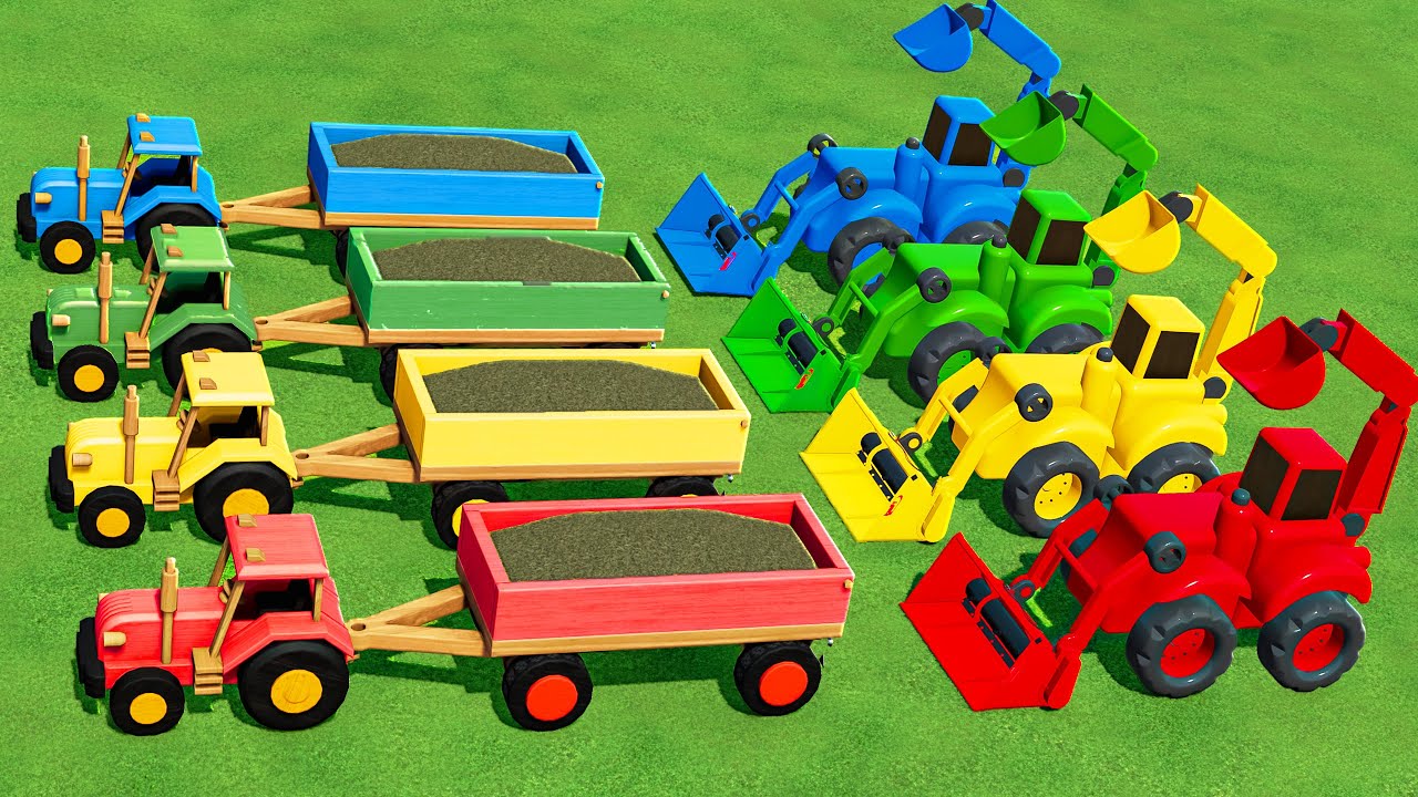 TRACTOR OF COLORS! TRANSPORT WOODEN TRACTORS & LOAD CHAFF WITH CRAZY ...
